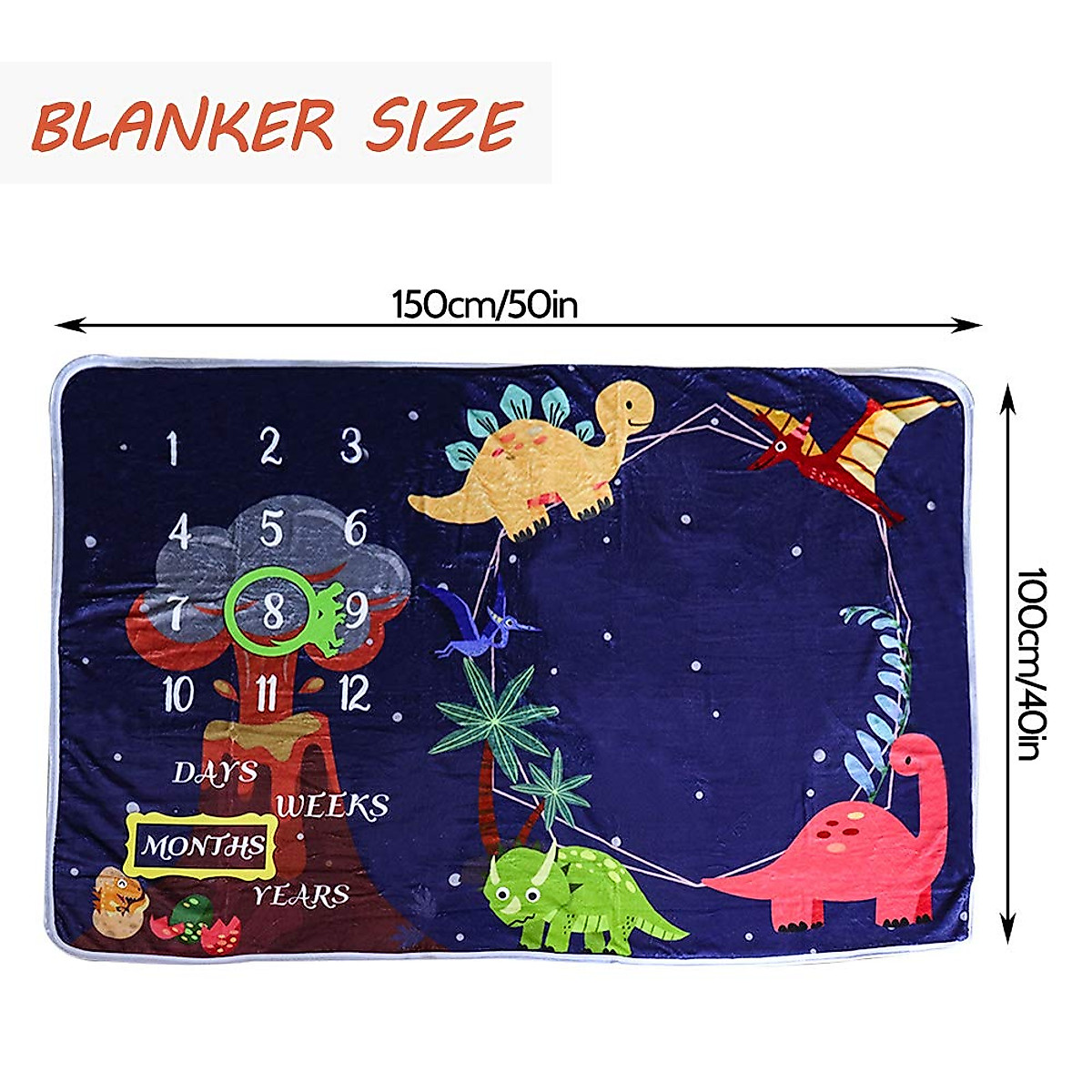 DILIMI Baby Monthly Milestone Blanket Dinosaur Soft Flannel Nursery Bed Blankets for Boys Photography Background Blankets