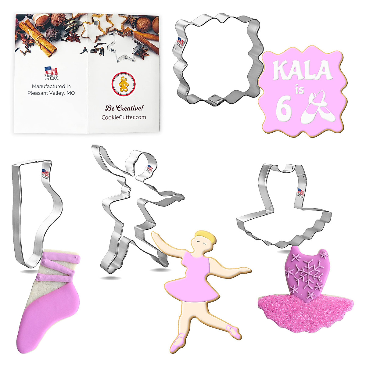 Foose Cookie Cutters 4 Piece Ballet Cookie Cutter Set Ballerina, Tutu, Ballet Slipper, Fancy Square, USA