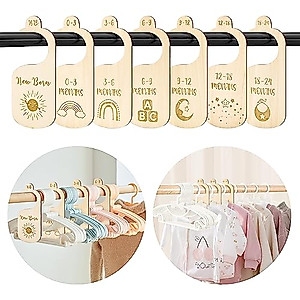 Baby Closet Dividers - Set of 7 Baby Clothes Organizer, Wooden Clothes Organizer from Newborn to 24 Months, Nursery Organizers for Hanger Dividers
