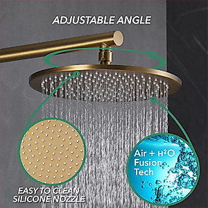 VANFOXLE Shower Faucet Brushed Gold Shower System,Push Button Diverter Shower Faucet with 2 in 1 Handheld,Wall Mount 10 Inch Shower Head with 4 PCS Dual Modes Body Jets(2 Inch)