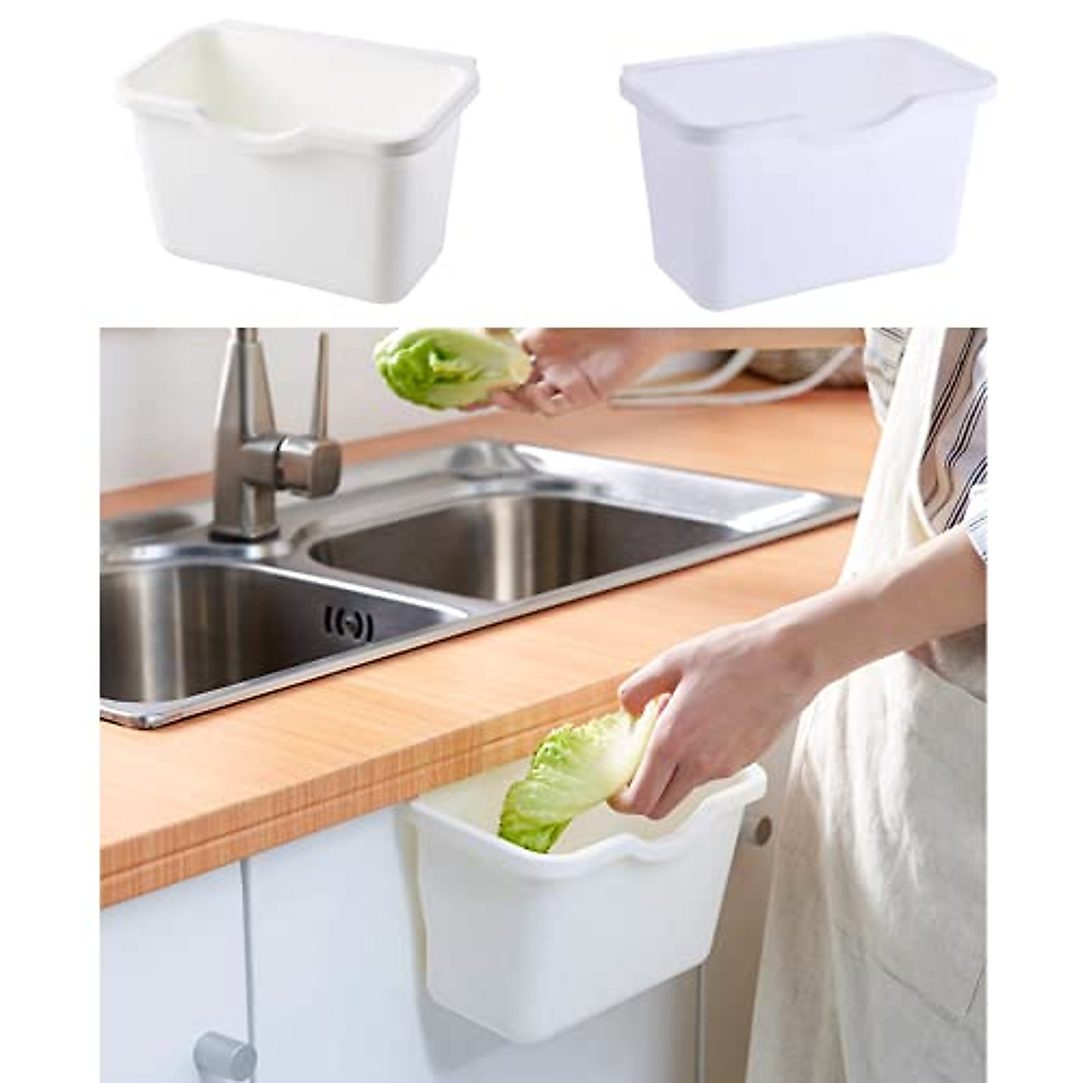 sunliveus 3 Pack Hanging Kitchen Wastebaskets Multipurpose Little Trash Compost Container Recycle Waste Garbage Bins Bowls for Kitchen, Office, Bathroom, Bedroom Drawers Cabinets Storage (White)