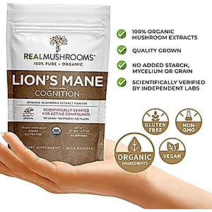 Organic Lions Mane Mushroom Powder Supplement - Improve Cognitive and Immune Support - Gluten Free Powder Extract