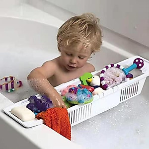 Bathtub Storage Rack Bathtub Caddy Extendable Bathtub Tray Plastic Shower Tub Storage Table Bathtub Shelf for Kids Toy Shampoo Bottle Sundries Storage Bathtub Storage Rack