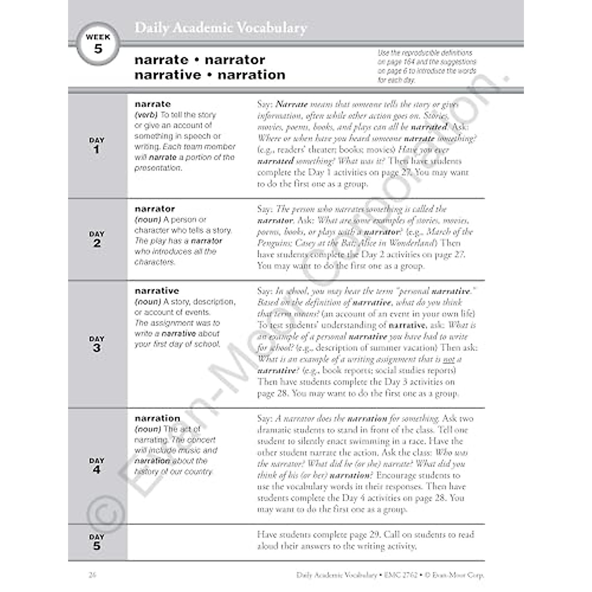 Evan-Moor Daily Academic Vocabulary, Grade 6, Teachers Edition