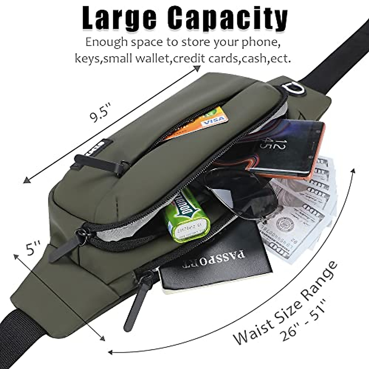 SINNO Fanny Packs for Women Men Belt Bag Gifts for Travel Running Sport Workout Hiking Crossbody Fashion Waist Packs Phone Bag Wallets Purse Carrying All Phones