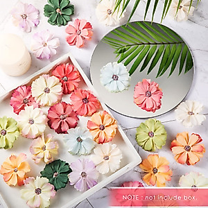 Xinnun 120 pcs Faux Flowers Heads for Crafts Artificial Small Silk Daisy Flowers Embellishments 1.5 Inch Mini Assorted Faux Flowers Bulk DIY Wreath for DIY Holiday Wedding Party Home Garden Decoration