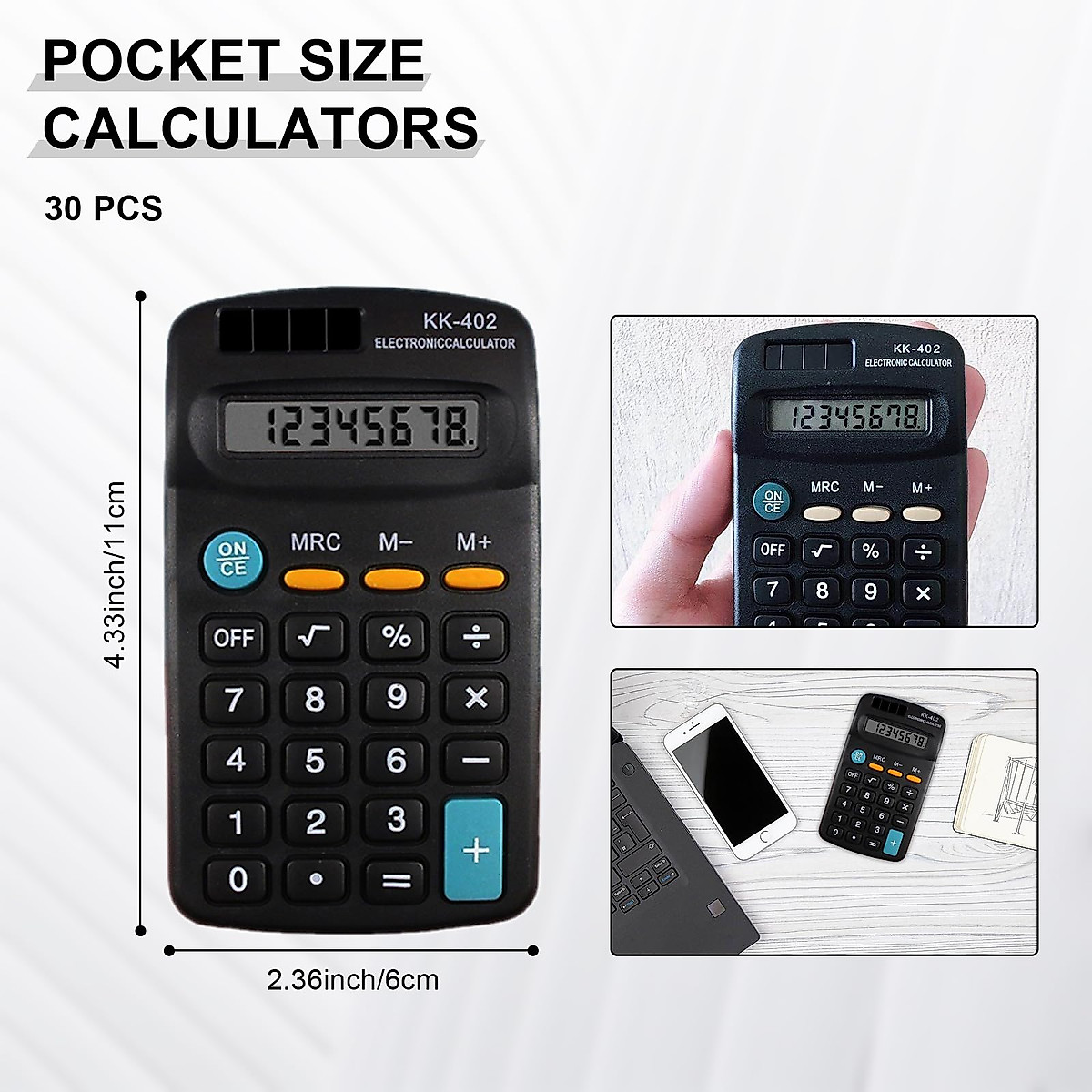 30 Pieces Pocket Size Mini Calculator Merkaunis Small Pocket Calculator Bulk Black Solar Battery Dual Powered Calculator Handheld Basic Calculators Mini Size for School Desktop Home Kids Office
