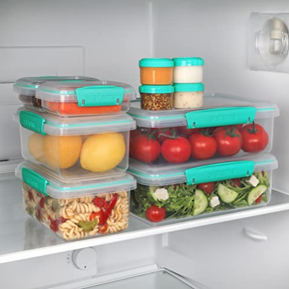 Sistema 10 Piece Food Storage Containers with Salad Dressing and Condiment Containers and Lids for Meal Prep, Dishwasher Safe, Clear/Green