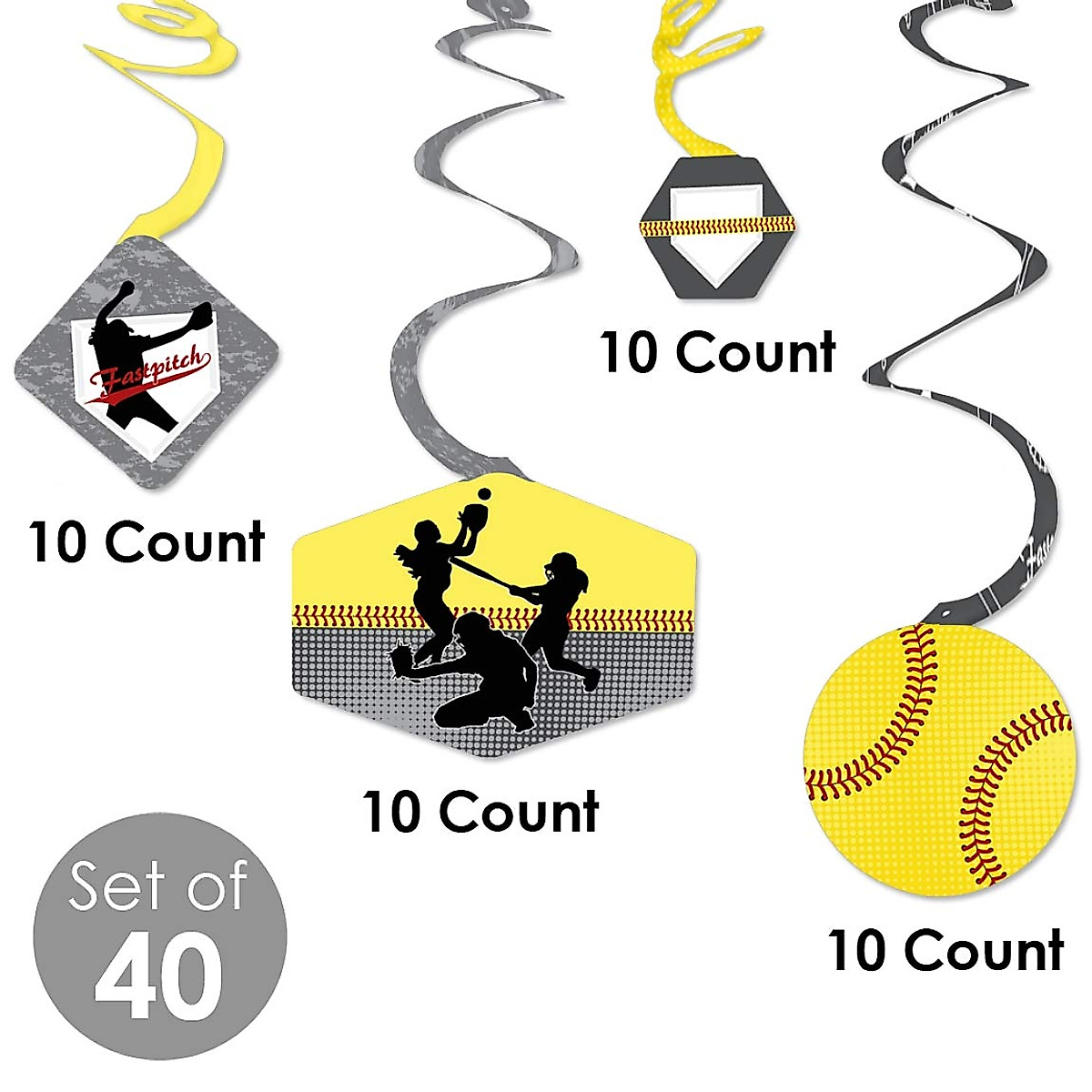 Big Dot of Happiness Grand Slam - Fastpitch Softball - Birthday Party or Baby Shower Hanging Decor - Party Decoration Swirls - Set of 40