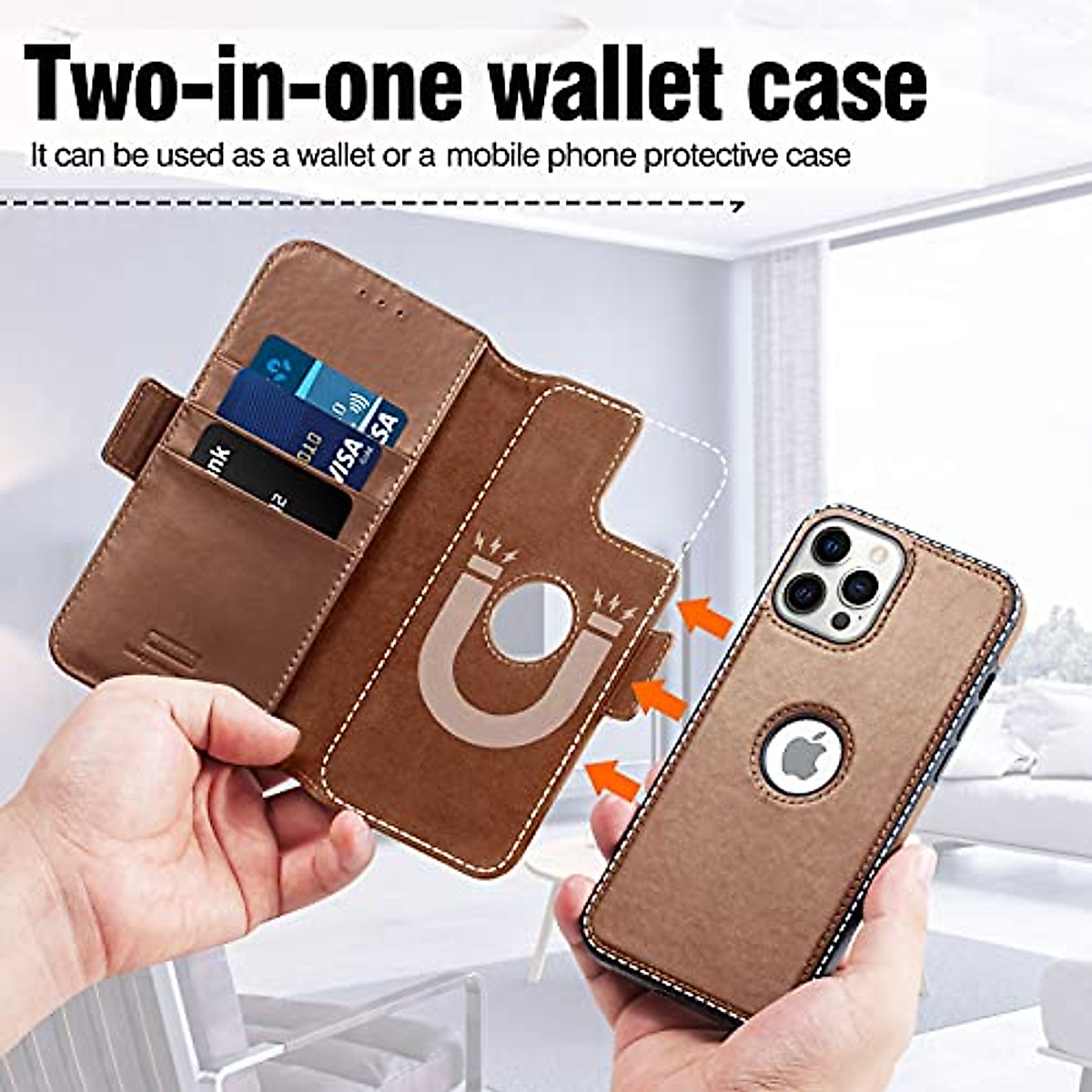 WenBelle Case for iPhone 12 5G/for iPhone 12 Pro 5G (6.1 inch),2-in-1 Magnetic Detachable,TPU Shockproof,Genuine Leather Case Wallet,RFID Blocking Protection,Viewing Stand Flip Cases (Brown 01)