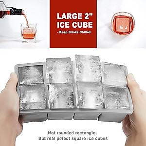 Nax Caki Silicone Ice Cube Tray with Lid 2 Pack (2024 New Version - Secured,Easy Release,Odor Free),Stackable Large Ice Cube Molds, 2" Square Whiskey Ice Cubes Mold for Bourbon,Cocktails,Frozen Treats