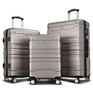 Merax Luggage Sets 3 Piece Suitcase, Hardside Suit case with Spinner Wheels Lightweight TSA Lock, Grey, 20/24/28 Inch