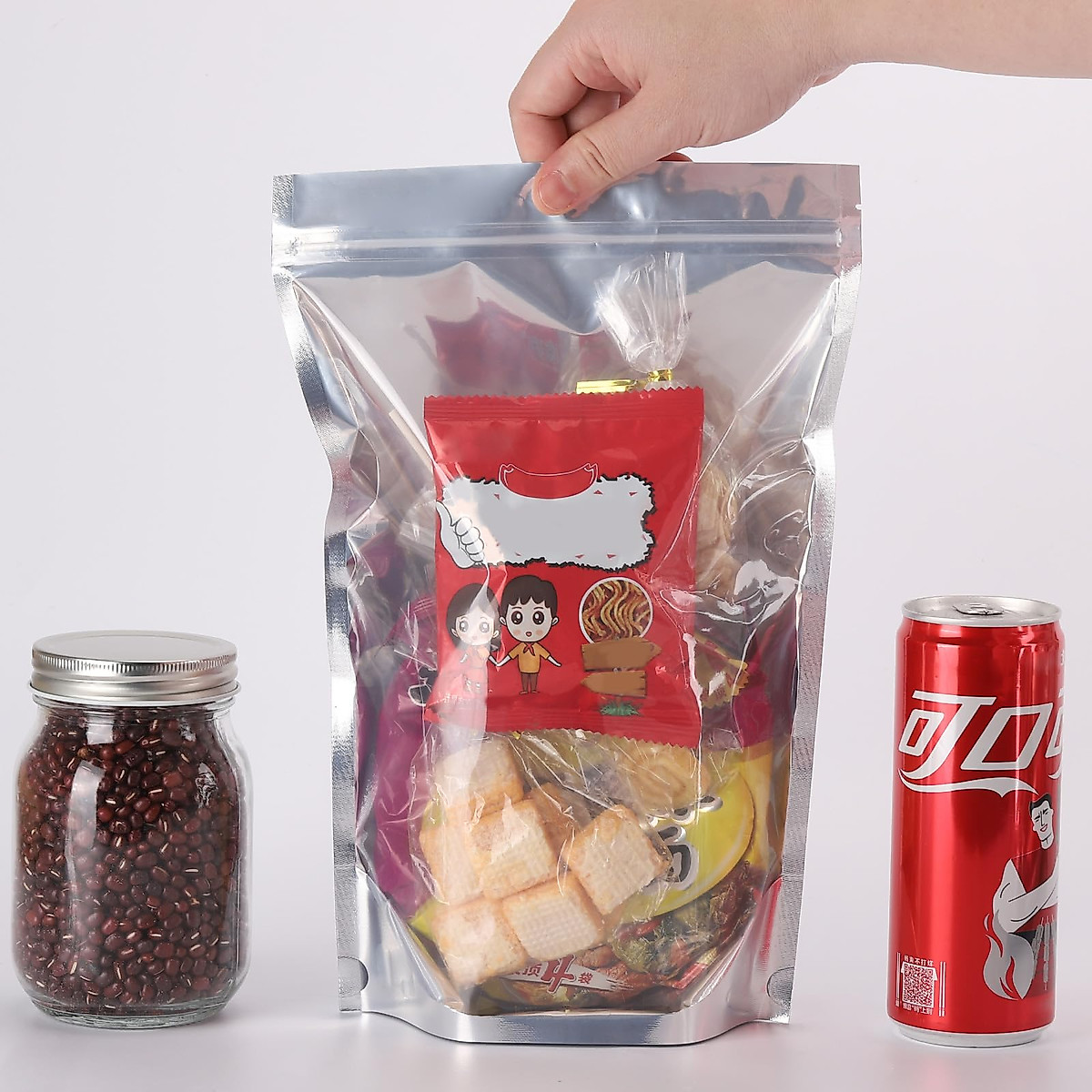 Tecbeauty 100Pcs Stand Up Pouches, Resealable Bags with Window, Plastic Ziplock Coffee Bag, Food Storage Snack Treat Bag, 7.9 x 11.8 inch