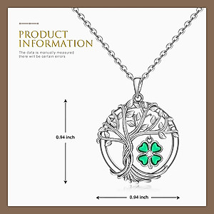 St Patricks Day Shamrock Necklace for Women Sterling Silver Tree of Life Necklace 4 Leaf Clover Pendant Good Lucky Irish Shamrock Green Clover Jewelry Holiday Gifts