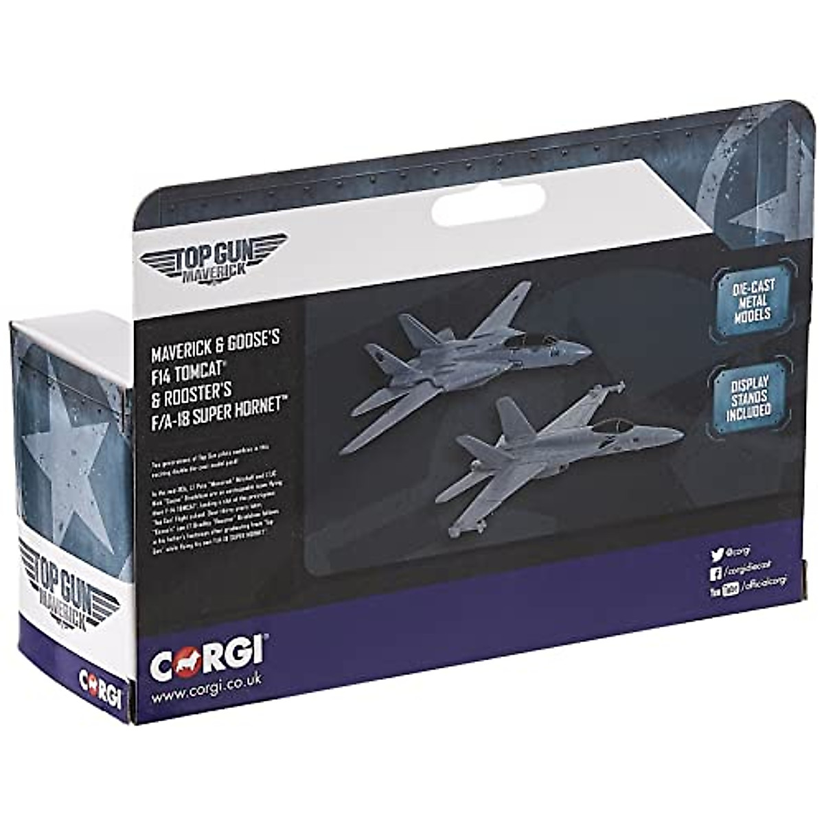 Corgi Top Gun Maverick & Goose's F14 Tomcat (Top Gun 1986) & Rooster's F/A-18 Hornet (Top Gun Maverick) Fit The Box Aircraft Display Models CS90682