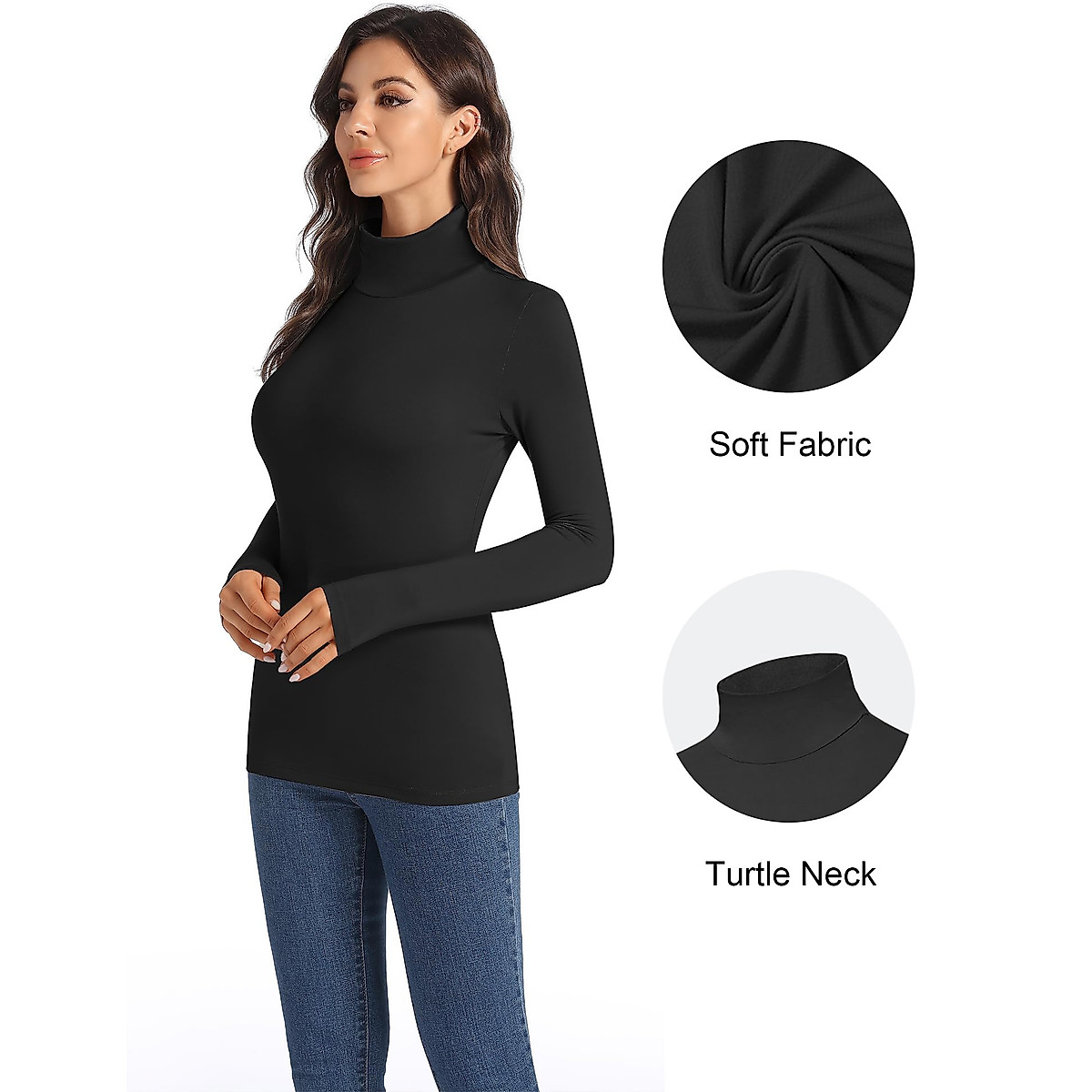 HOPLYNN 3 Pack Turtlenecks Women Long Sleeve Pullover Baselayer Undershirts Sweater Tops Mock Turtle Neck Shirts Black Red Grey Large
