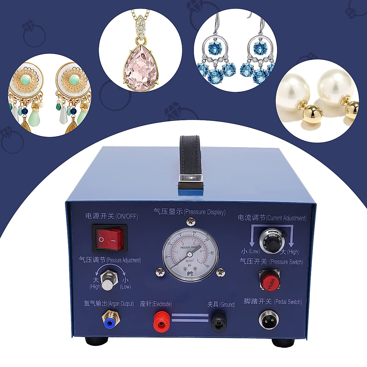 Portable Jewelry Welder Gold Silver Platinum Copper Stainless Steel Welding Machine Professional Precise Spot Welder With Foot Pedal, for Gold Silver Steel Jewelry Welding, Blue