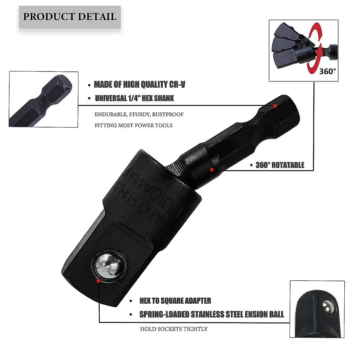 Drill Bit Extension Set-6 PCS Impact Socket Adapter Set 1/4” 3/8” 1/2” Hex Shank 3 Swivel /3 Straight Impact Driver Bit Set Socket Holder Drill Attachment Accessories for Hard-to-Reach Spaces-BLS6