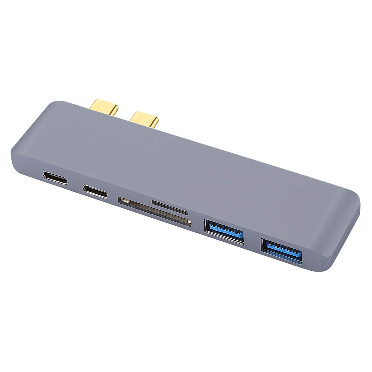 Jiali USB-C Hub Converter 6 in 1 Multi-Function Aluminium Alloy 5Gbps Transfer Rate Dual USB-C/Type-C HUB Adapter with 2 USB 3.0 Ports & 2 USB-C/Type-C Ports & SD Card Slot & TF Card Slot for Macb