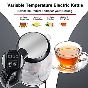 Electric Kettle Temperature Control Glass Hot Water Boiler with 4 Colors LED Indicator Tea Heater Fast Heating with Keep Warm Function Auto Shut Off and Boil Dry Protection (1.7L)