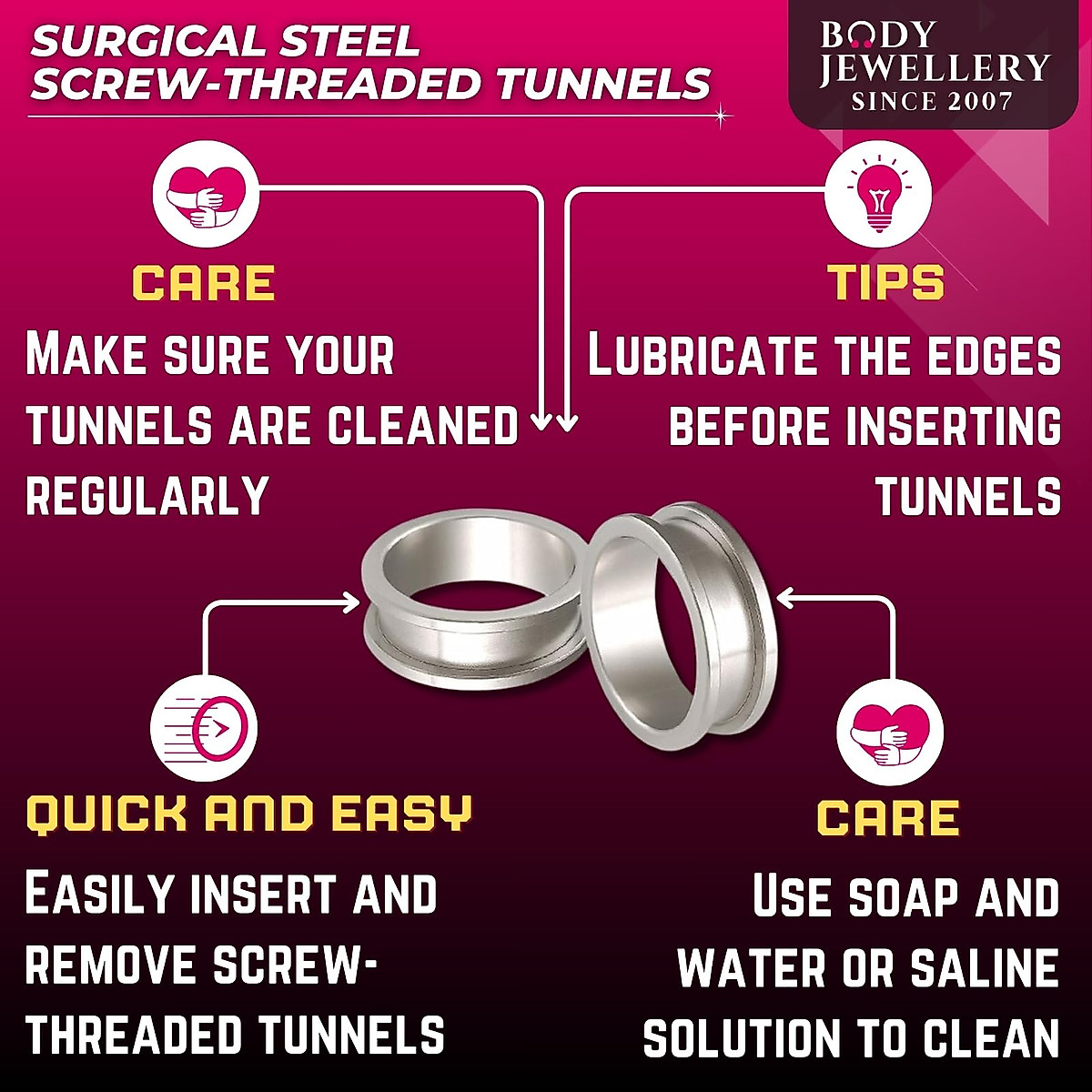 bodyjewellery 15/16 gauge 24mm Surgical Steel Flesh Tunnels Ear Plugs AFUT Ear Stretching 2Pcs