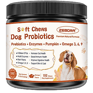 Probiotics for Dogs, Dog Probiotics for Digestive Health, Plus Pumpkin and Fish Oil, for Gut & Itchy, 102 Soft Chews