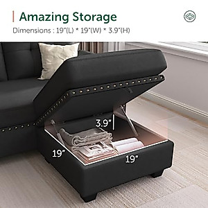 HONBAY Reversible Sectional Sofa L-Shape Sofa Convertible Couch 4-Seater Sofas Sectional for Apartment Deep Grey