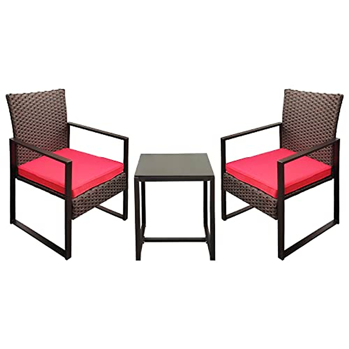 YIYAN 3 Pieces Outdoor Furniture Set Patio Rattan Wicker Chairs & teatable,Lawn Garden Balcony Backyard,with Washable Cushion (Red)