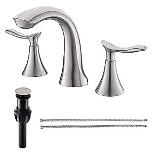 Comllen Widespread 3 Hole Brushed Nickel Bathroom Faucet, Modern 8 Inch Two Handle Bathroom Sink Faucet Lavatory Vanity Faucet with Water Hoses and Pop-up Drain