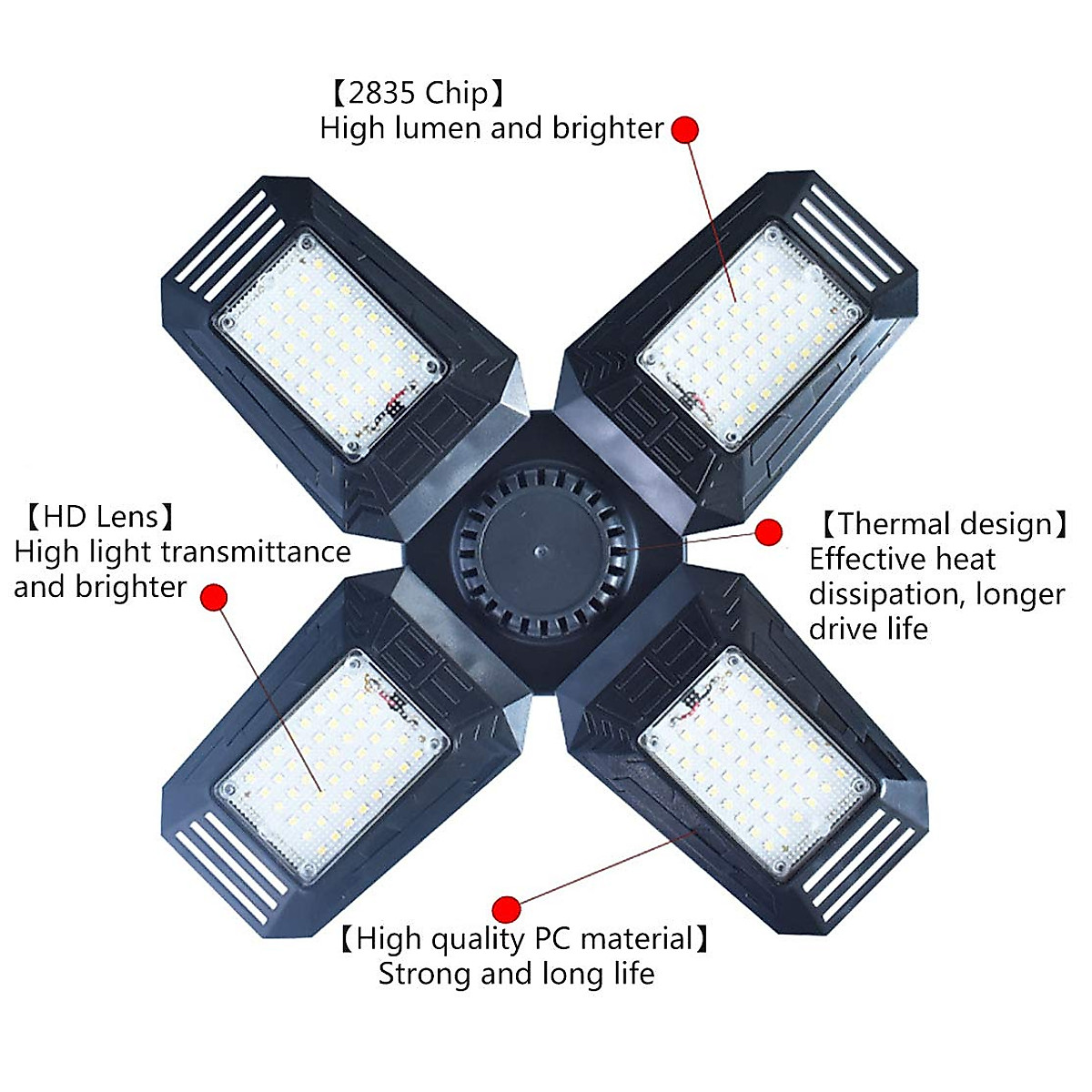 Deformable LED Garage Lights - 12000 Lumen 6500K Daylight 120W, Four Leaf Garage Organization Ceiling Lighting