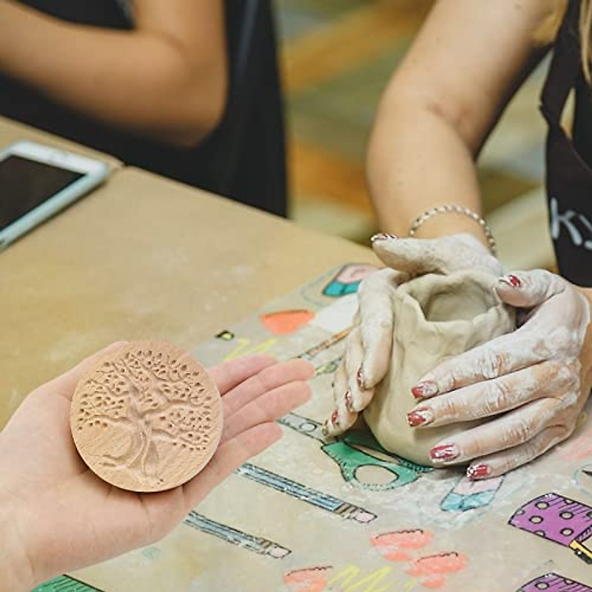 CHGCRAFT Tree of Life Pattern Wooden Clay Stamp for DIY Creation Clay Tool Clay Pottery Tool