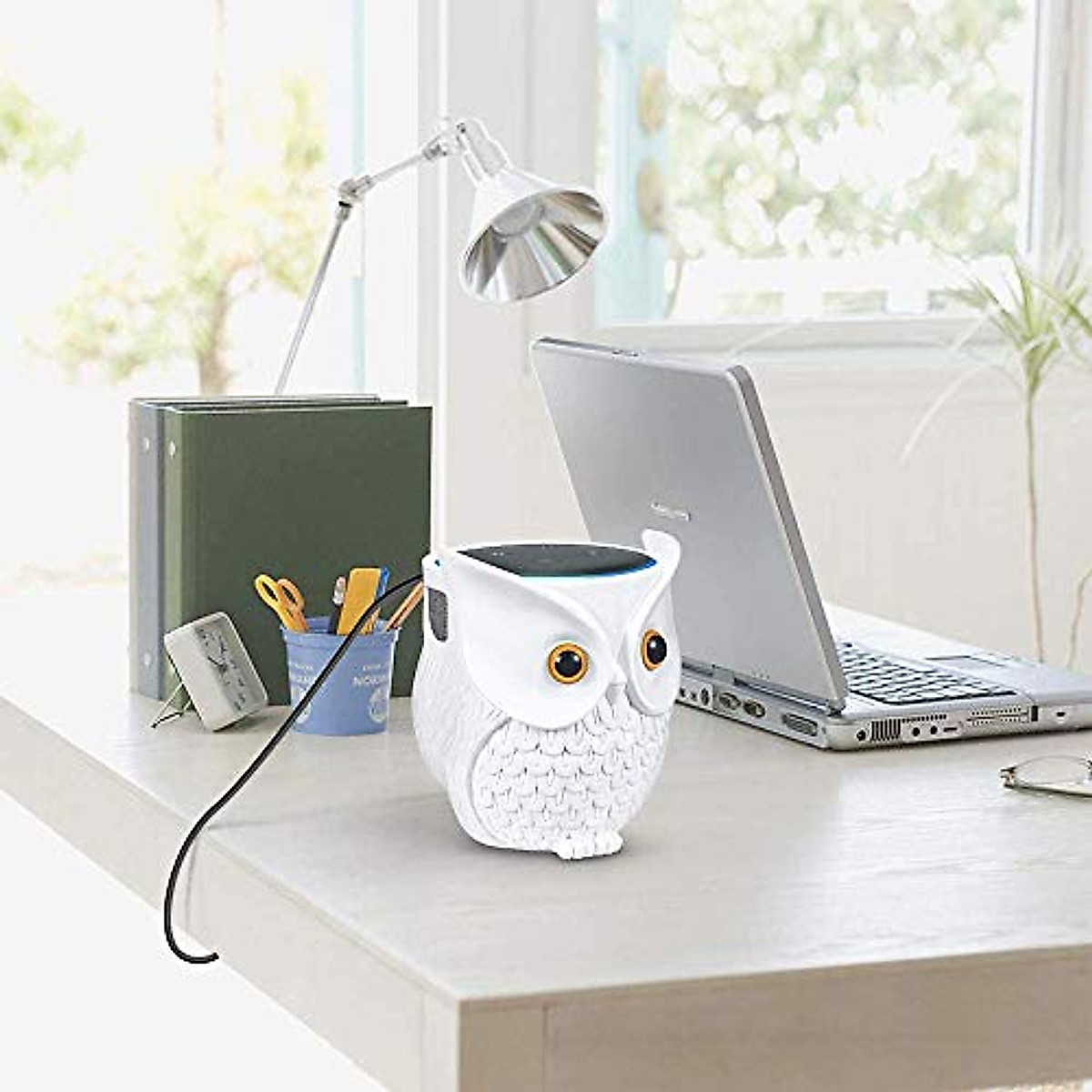 LDYAN Owl Holder Stand, Owl Statue Smart Speaker Holder Stand for Echo Dot 4th/3rd/2nd and 1st Generation, Google Home Mini/Google Nest Mini (2nd Gen)，Cartoon Decor Owl Shape Home Decor - White
