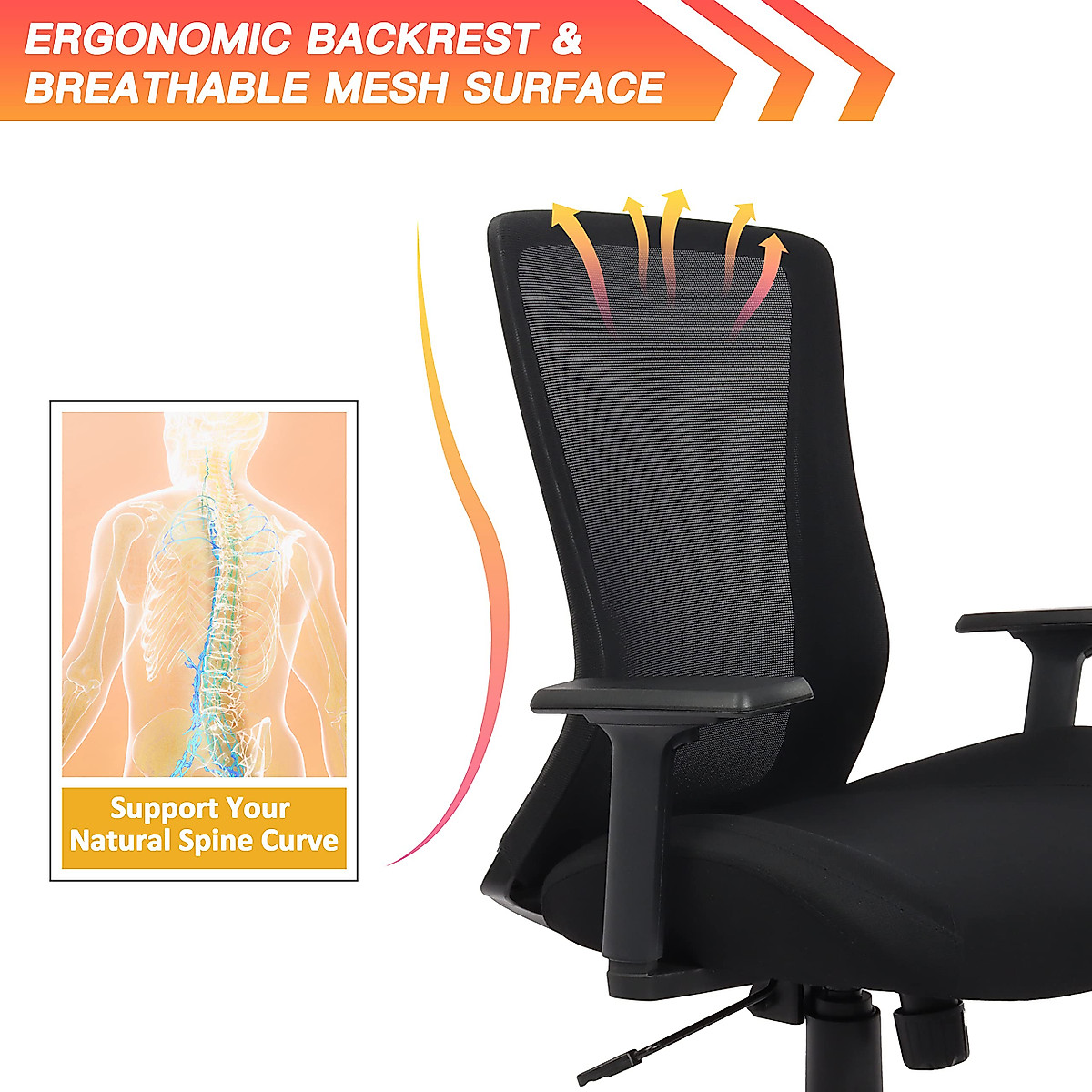 Big and Tall Office Chair for Heavy People 400lb, Ergonomic Desk Chair Mesh Computer Chair with Lumbar Support, Adjustable Height and Armrests
