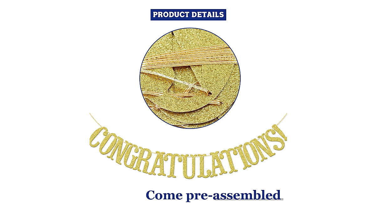 Congratulations Gold Glitter Sign Banner - Perfect for Weddings & Parties