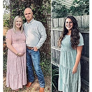 Zattcas Womens 2023 Spring Summer Smocked Tiered Boho Floral Long Maxi Dresses Casual Short Sleeve Modest Flowy Church Maternity Wedding Guest Dress Light Green M