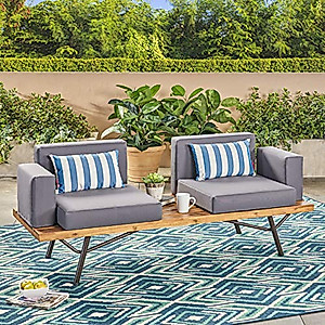 Christopher Knight Home Baish Outdoor Acacia Wood 2 Seater Sofa, Teak Finish/Dark Gray