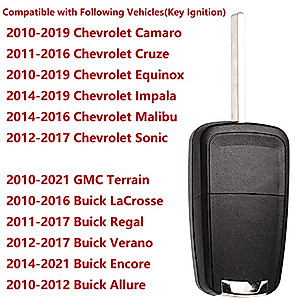 Remote Flip Key Fob Replacement Fits for Chevy Cruze Equinox Camaro Malibu Sonic Impala Buick Lacrosse Regal Verano Encore Allure GMC Terrain 2010-2021 Keyless Entry Remote Control OHT01060512 Set 1