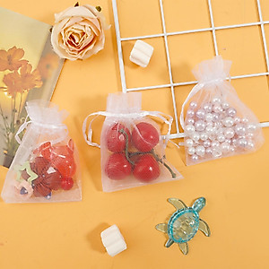 Organza Bags, White Organza Bags, 50Pcs, Sheer Organza Bags 3 x 4 inch, Jewelry Gift Bags, Party Favor Bags with Drawstring, Mesh Gift Pouches Mini Candy Bags for Wedding Christmas Party