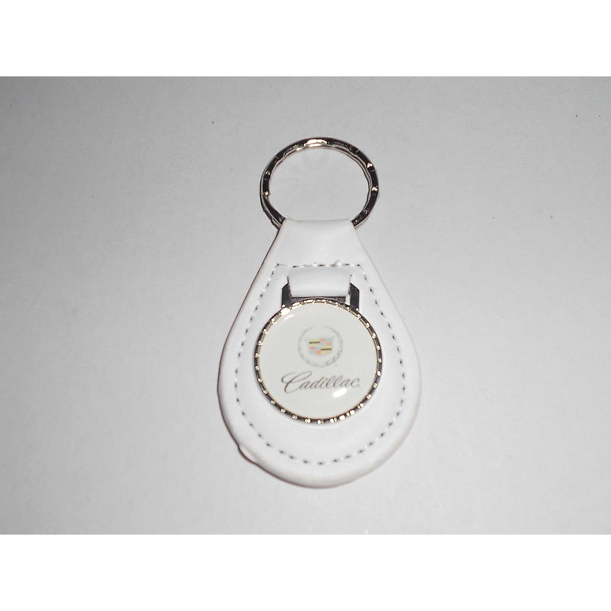 ELDORADO SEVILLE DEVILLE FLEETWOOD CALAIS ALLANTE LOGO LEATHER KEYCHAIN - WHITE