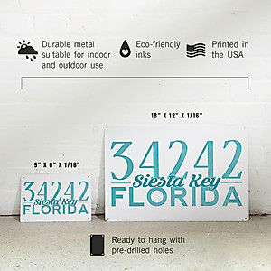 Lantern Press 12x18 Inch Metal Sign, Siesta Key, Florida, Local Zip Code