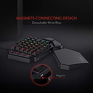 Redragon K585 DITI One-Handed RGB Mechanical Gaming Keyboard, Type-C Professional Gaming Keypad with 7 Onboard Macro Keys, Detachable Wrist Rest, 42 Keys (Black-Blue Switch)