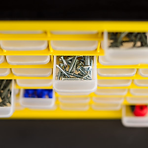 IRIS USA Screw Organizer, Hardware Storage Organizer, 64 Drawer Parts Cabinet, Plastic Drawer Storage for Hardware Crafts, Small Parts, Nuts and Bolts, Tool Storage, Scrapbook Art Hobby - Yellow