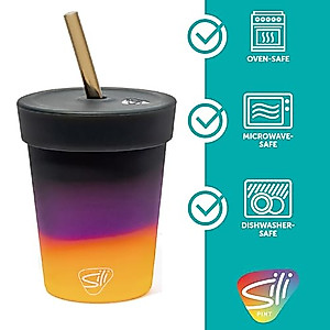 Silipint: Silicone Kids 8oz Straw Tumblers: 2 Pack - Moon Beam & Sun Storm -Unbreakable Cups, Airtight Lid, Flexible, Sustainable