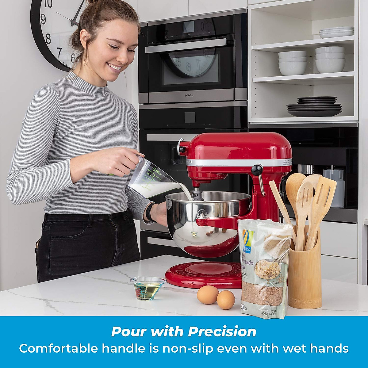 4-Piece Angled Liquid Measuring Cups Plastic Set - Mini Oz, 1, 2 and 4 Plastic Measuring Cup Sizes - Plastic Measuring Cups For Liquids with ML & Cups Measures - KPKitchen Small & Large Measure Cup