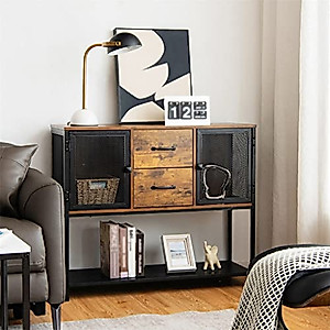 YDXNY Industrial Buffet Sideboard Kitchen Cabinet with Metal Mesh Doors and 2 Drawers