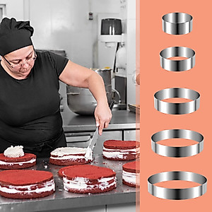 5 Pieces Round Cake Ring Set Biscuit Cutter Circle Cookie Cutters Cake Mold Stainless Steel Pastry Ring for Baking Mousse Pancake Tart Muffin (5 Sizes)