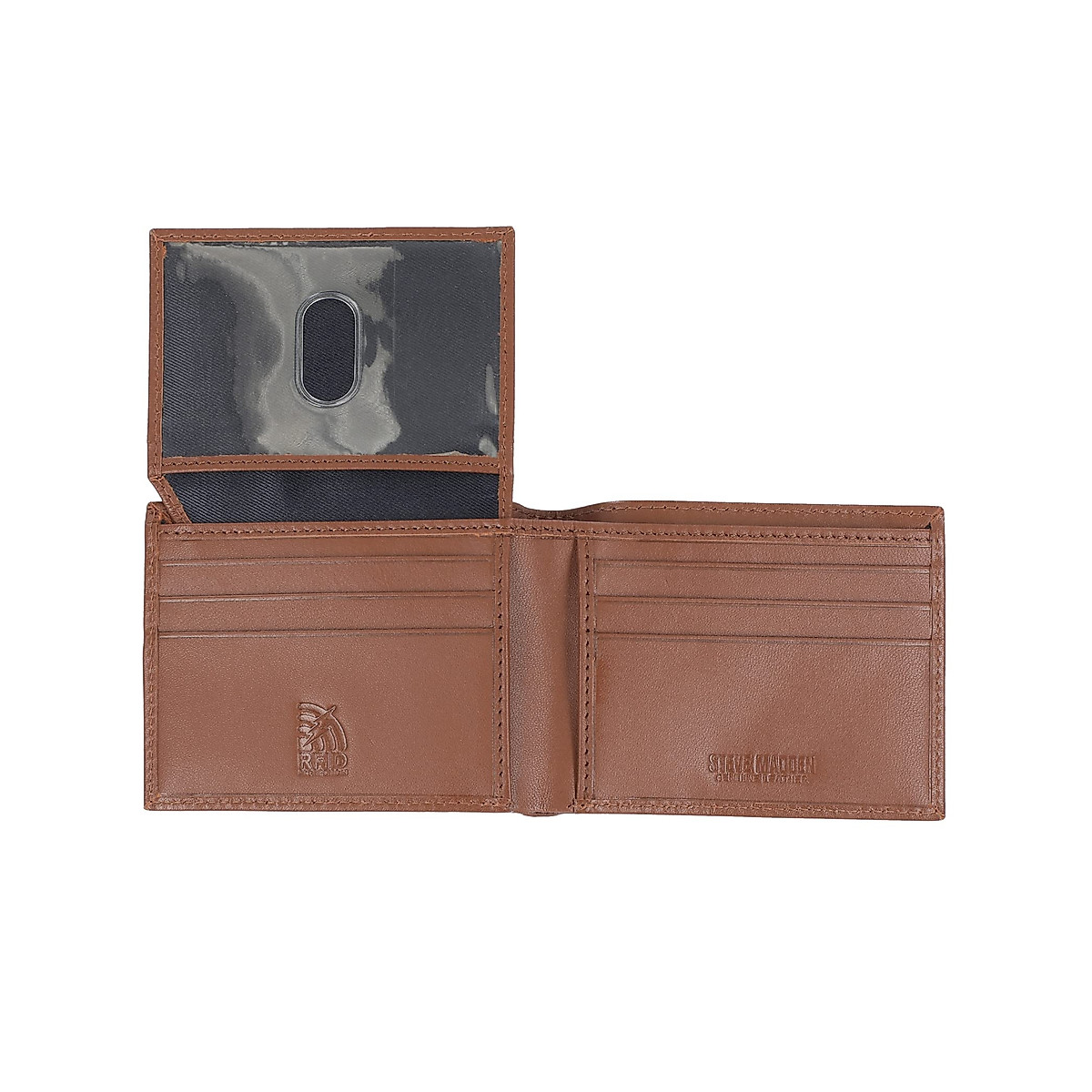 Steve Madden Men's Leather Wallet Extra Capacity Attached Flip Pockets, Cognac (Glove), One Size
