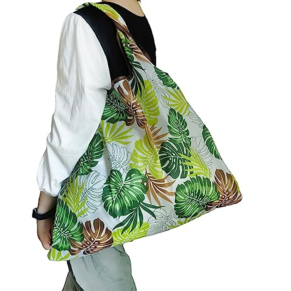 HAPPYHEIDI Reusable Grocery Shopping Bags Totes Foldable Washable with Long Handles for Heavy Duty, Fold-Up Pouch, for Beach Gym Travel, Bulk, Cute, 2 Pack,Leopard