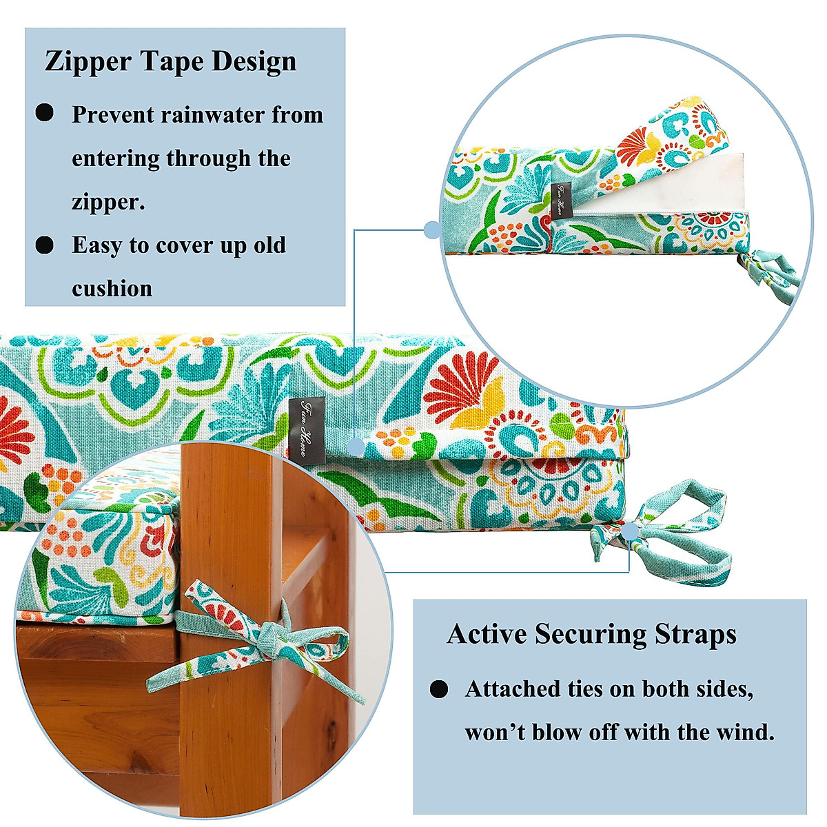 FUNHOME Outdoor Cushion Covers,45" x 18" x 3", No Insert! Patio Cushion Covers Replacement for Outdoor Furniture,Water Resistant Patio Bench Loveseat Covers 1 Pack, Cyan Circle (Covers ONLY)