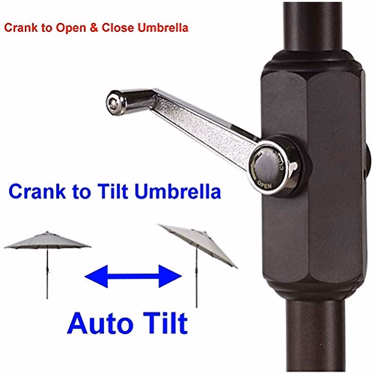 Bayside21 Sunbrella 9Ft Market Umbrella Patio Outdoor Table Umbrella with Crank, Auto Tilt and 5 Years Non-Fading Vented Umbrella Top